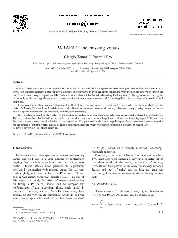 (PDF) PARAFAC and missing values