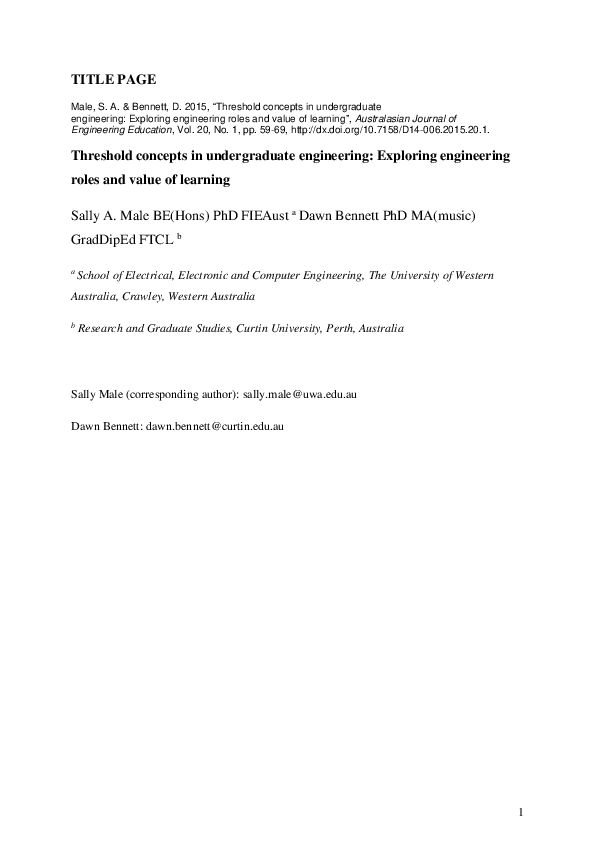 (PDF) Threshold concepts in undergraduate engineering: Exploring ...
