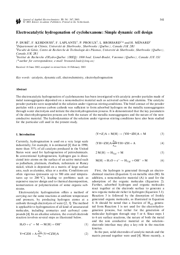 (PDF) Electrocatalytic hydrogenation of cyclohexanone: Simple dynamic cell design | Pierre ...