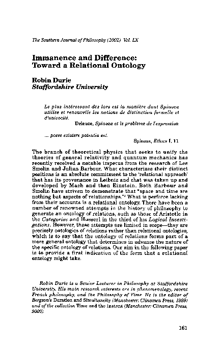(PDF) Immanence and Difference: Toward a Relational Ontology