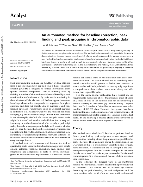 Pdf An Automated Method For Baseline Correction Peak Finding And Peak Grouping In