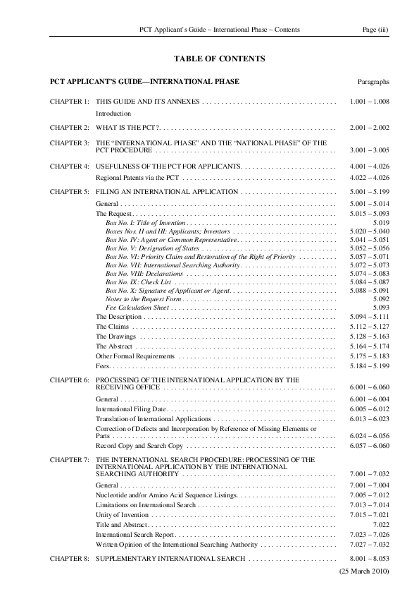 (PDF) PCT Applicant's Guide – International Phase – Contents