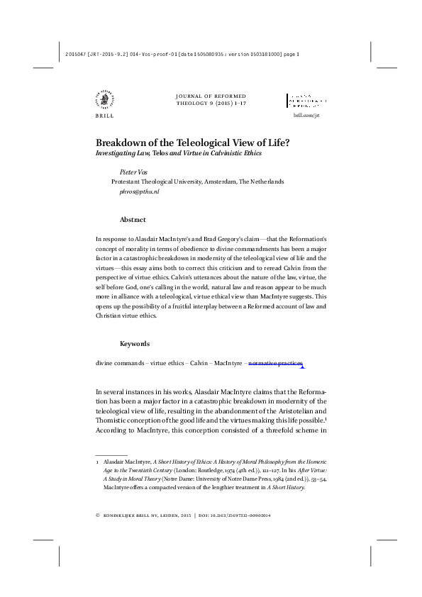 (PDF) Breakdown of the Teleological View of Life? Investigating Law ...