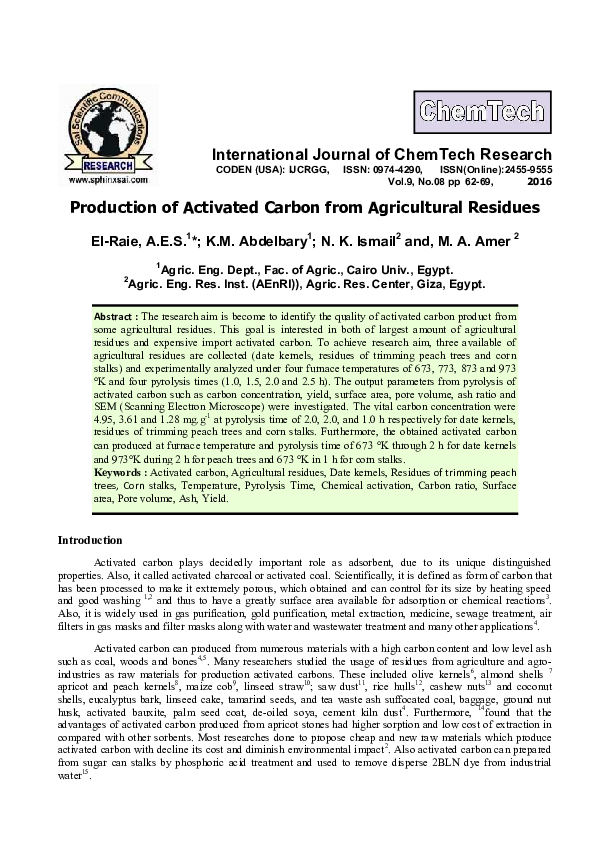 (PDF) Production of Activated Carbon from Agricultural Residues