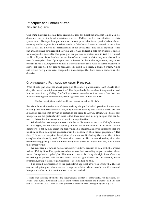 (PDF) Particularism and Moral Theory: Principles and Particularisms