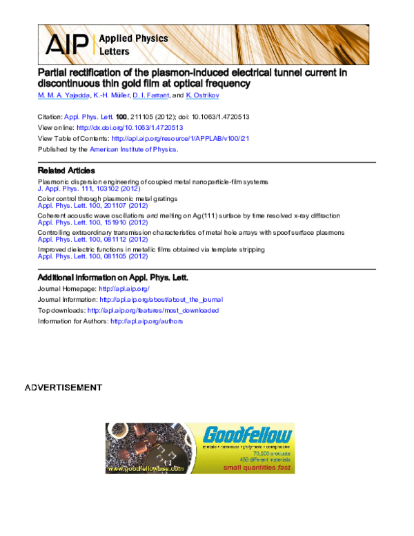 (PDF) Partial rectification of the plasmon-induced electrical tunnel ...