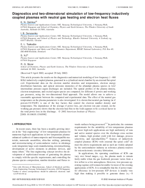 (PDF) Diagnostics and two-dimensional simulation of low-frequency inductively coupled plasmas ...