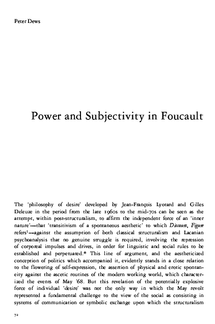 (PDF) Power and Subjectivity in Foucault
