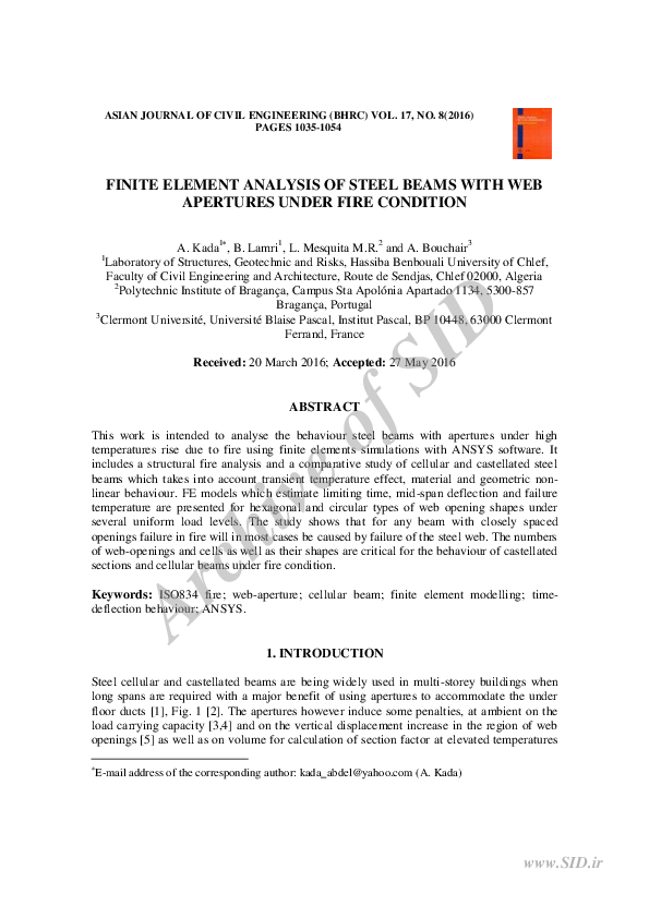Pdf Finite Element Analysis Of Steel Beams With Web Apertures Under