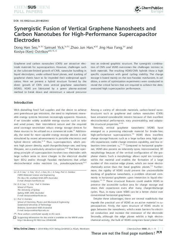 (PDF) Synergistic fusion of vertical graphene nanosheets and carbon nanotubes for high ...