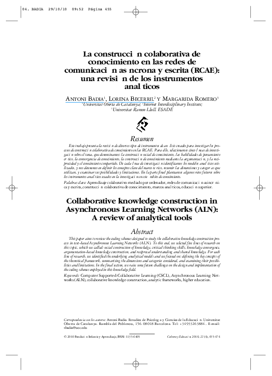 (PDF) Collaborative knowledge construction in Asynchronous Learning Networks (ALN): A review of ...