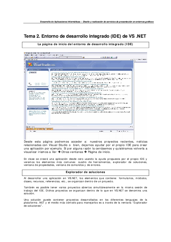 (PDF) Tema 2. Entorno de desarrollo integrado (IDE) de VS .NET