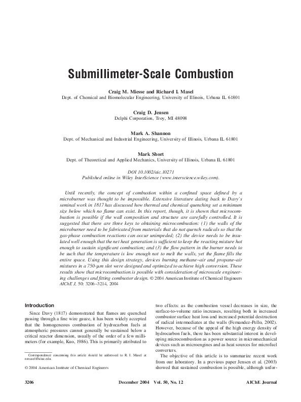 (PDF) Submillimeter-scale combustion