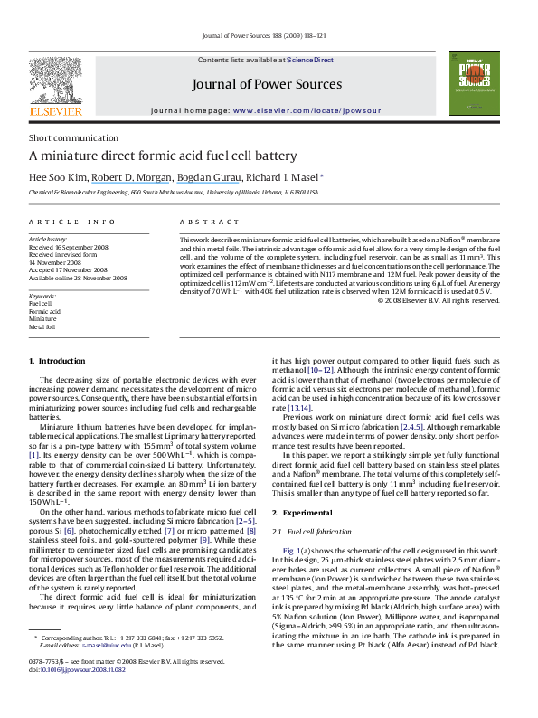 (PDF) A miniature direct formic acid fuel cell battery