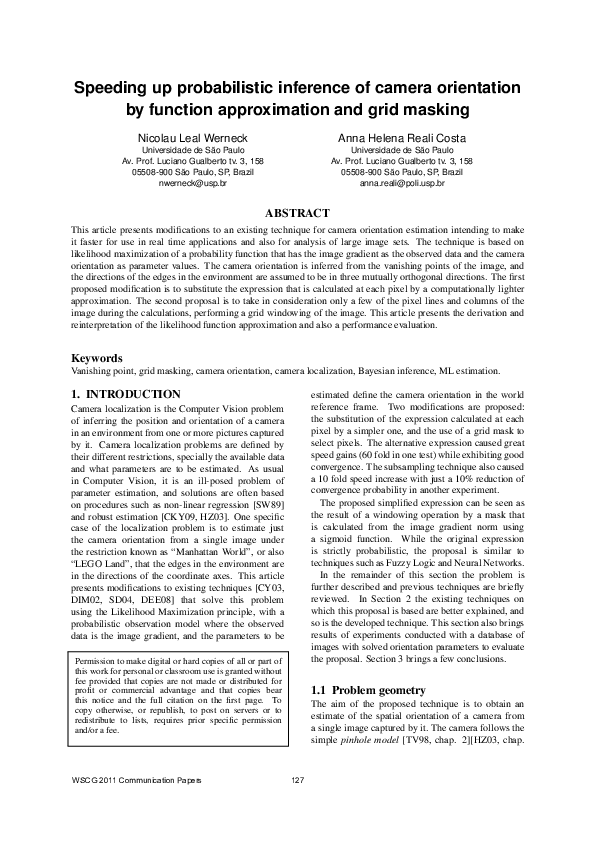 (PDF) Speeding up probabilistic inference of camera orientation by function approximation and ...