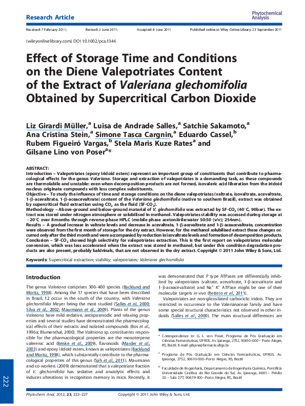 (PDF) Effect of Storage Time and Conditions on the Diene Valepotriates ...