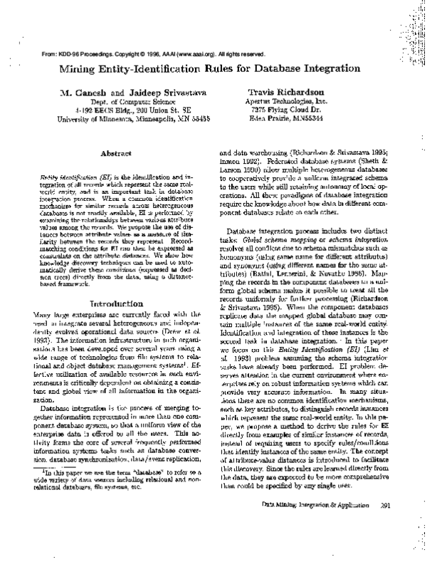 (PDF) Mining entity-identification rules for database integration