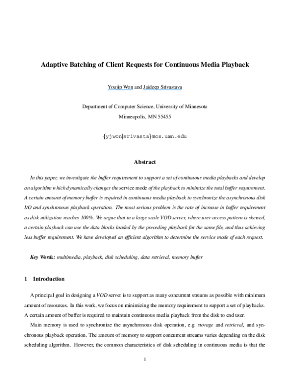 (PDF) Adaptive Batching of Client Requests for Continuous Media Playback