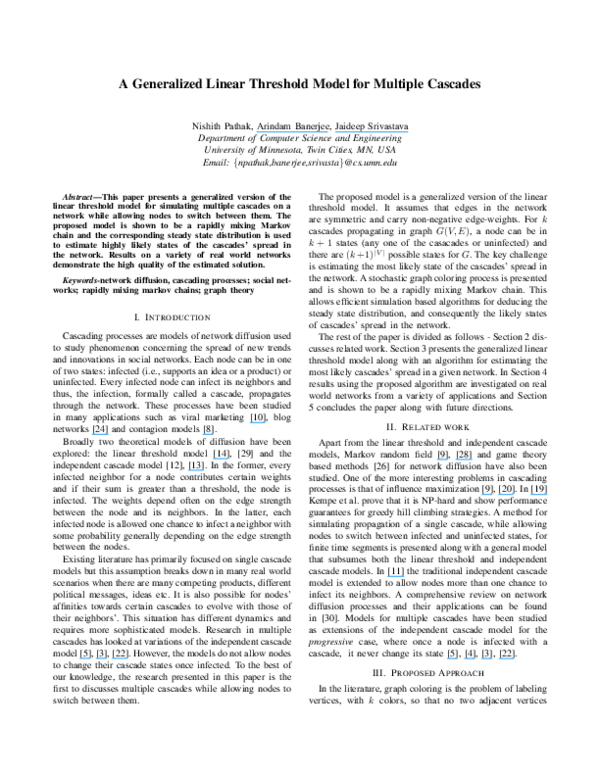 (PDF) A Generalized Linear Threshold Model for Multiple Cascades