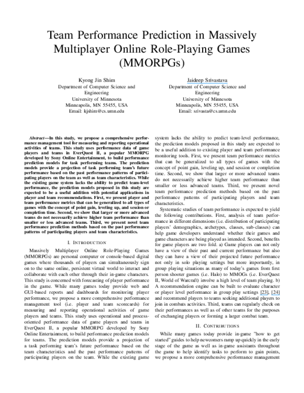 (PDF) Team Performance Prediction in Massively Multiplayer Online Role-Playing Games (MMORPGs ...