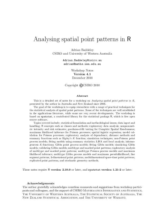 (PDF) Analysing spatial point patterns in R
