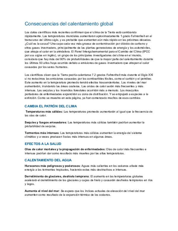 (DOC) Consecuencias del calentamiento global EFECTOS A LA SALUD