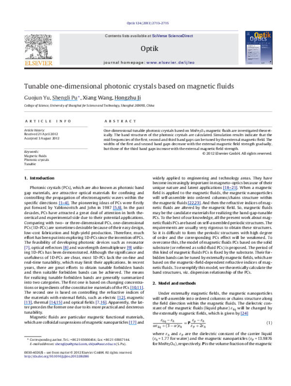 (PDF) Tunable one-dimensional photonic crystals based on magnetic fluids | Shengli Pu (卜胜利 ...