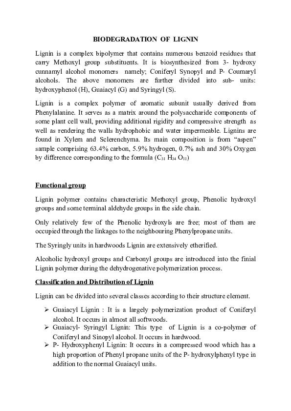 (DOC) BIODEGRADATION OF LIGNIN