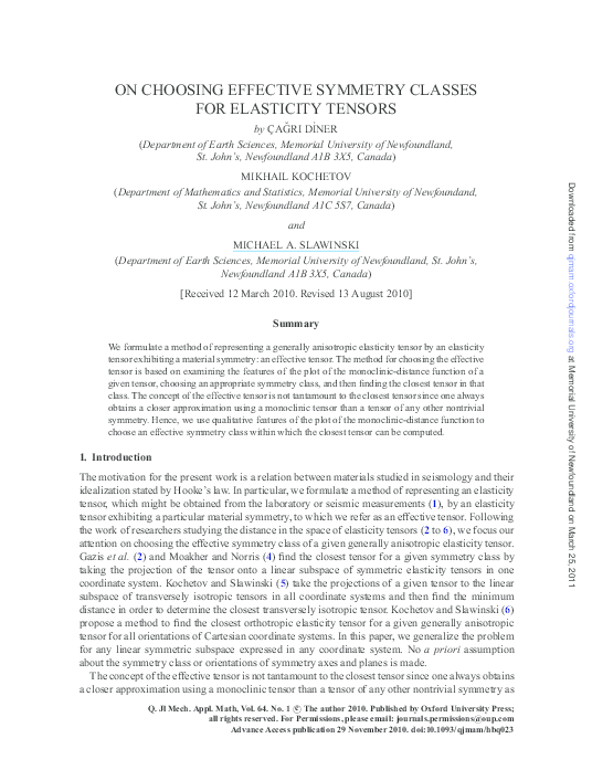 (PDF) On Choosing Effective Symmetry Classes for Elasticity Tensors