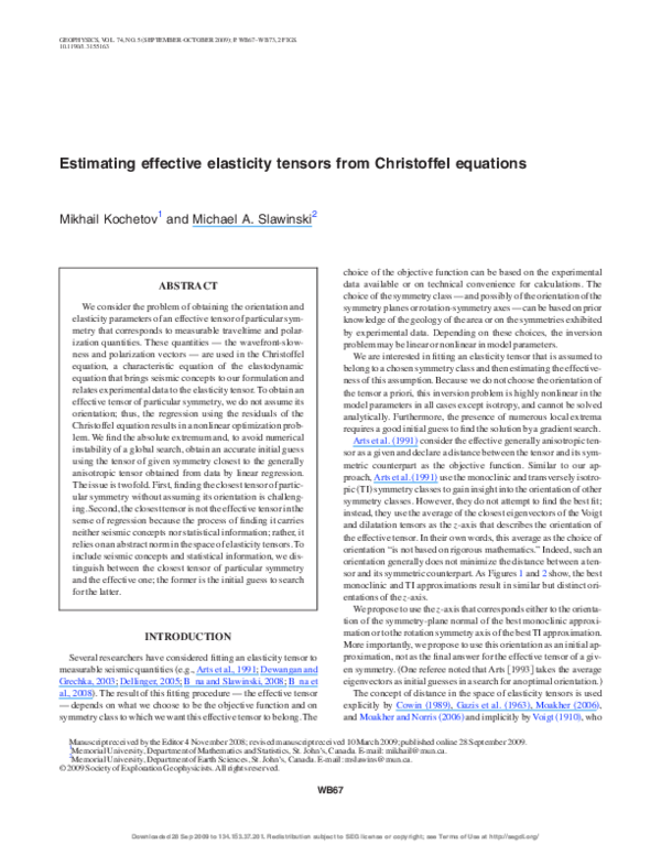 (PDF) Estimating effective elasticity tensors from Christoffel equations