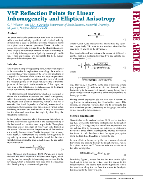 (PDF) VSP Reflection Points for Linear Inhomogeneity and Elliptical Anisotropy