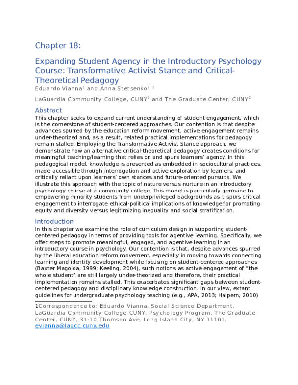 (DOC) Chapter 18: Expanding Student Agency in the Introductory ...