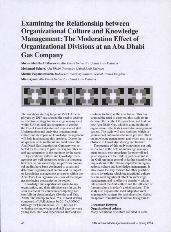 (PDF) Examining the Relationship between Organizational Culture and Knowledge Management: The ...