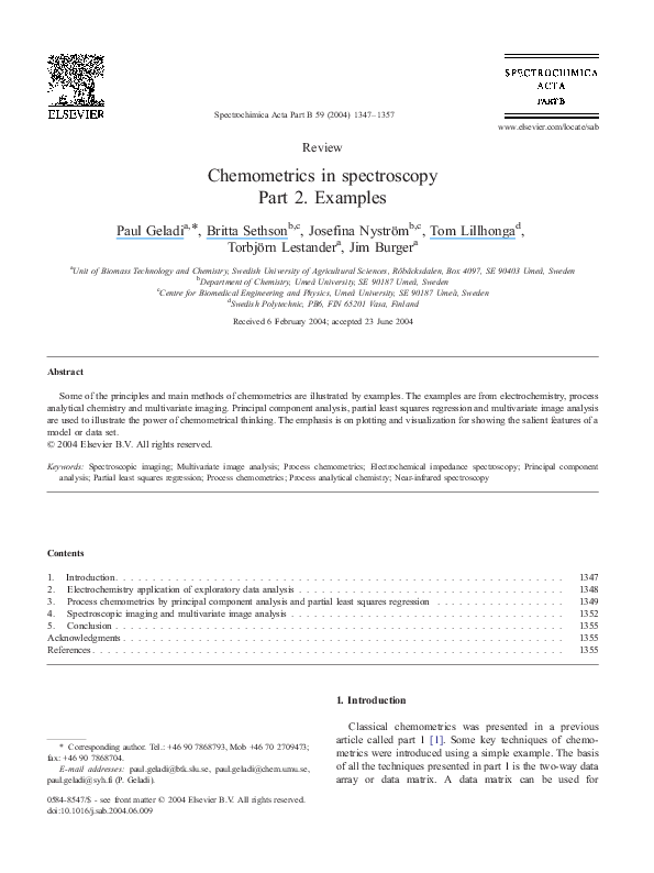 (PDF) Chemometrics in spectroscopy