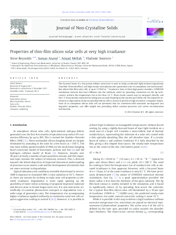 (PDF) Properties of thin-film silicon solar cells at very high irradiance