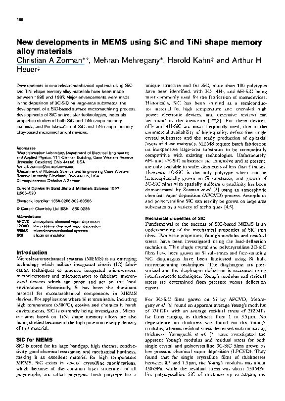 (PDF) New developments in MEMS using SiC and TiNi shape memory alloy ...