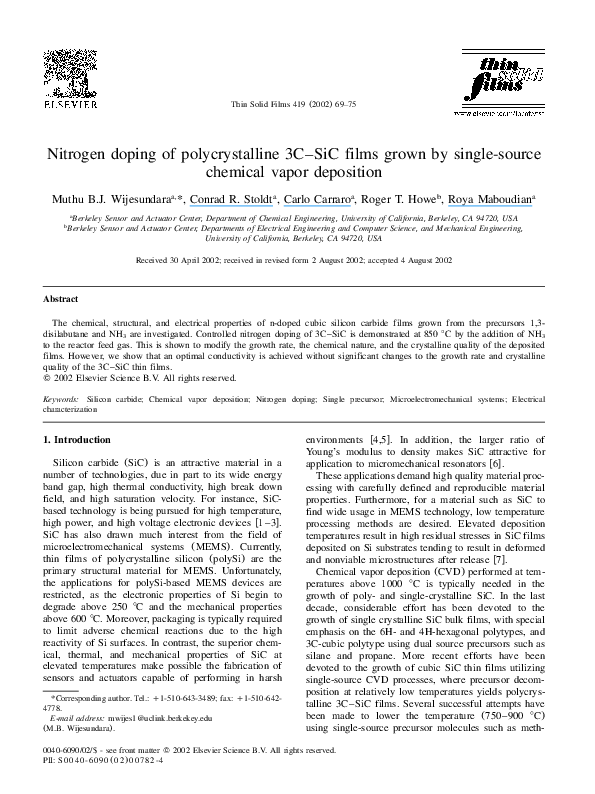 (PDF) Nitrogen doping of polycrystalline 3C–SiC films grown by single-source chemical vapor ...