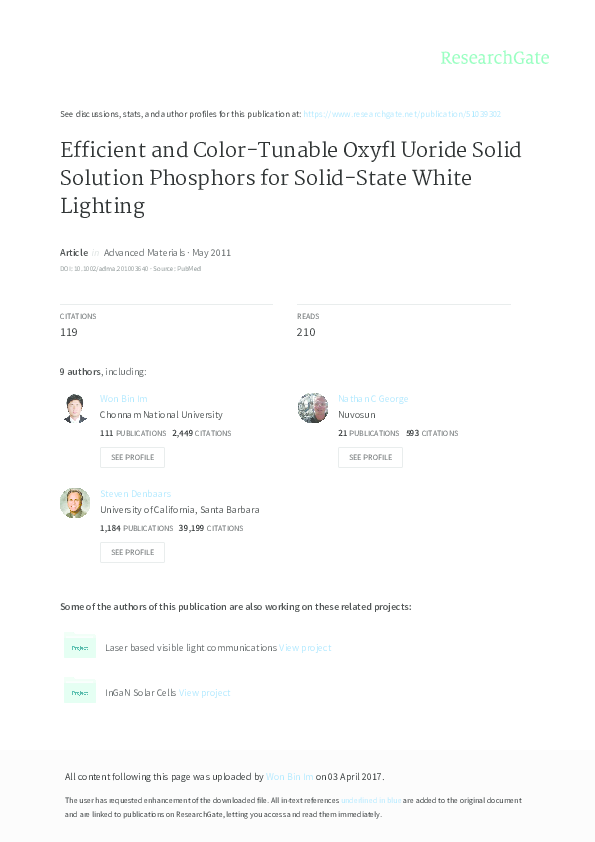 (PDF) Efficient and Color-Tunable Oxyfluoride Solid Solution Phosphors for Solid-State White ...