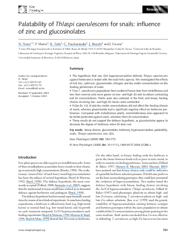 (PDF) Palatability of Thlaspi caerulescens for snails: influence of ...