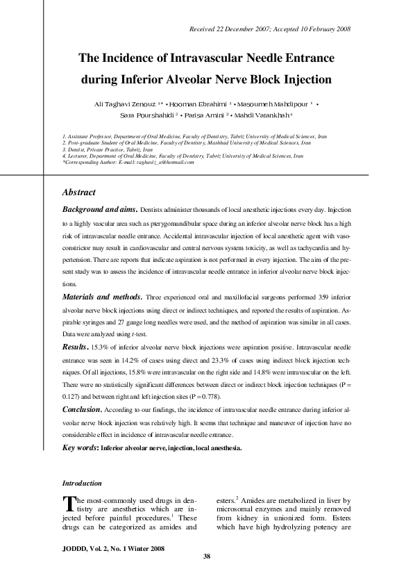 (PDF) The Incidence of Intravascular Needle Entrance during Inferior ...