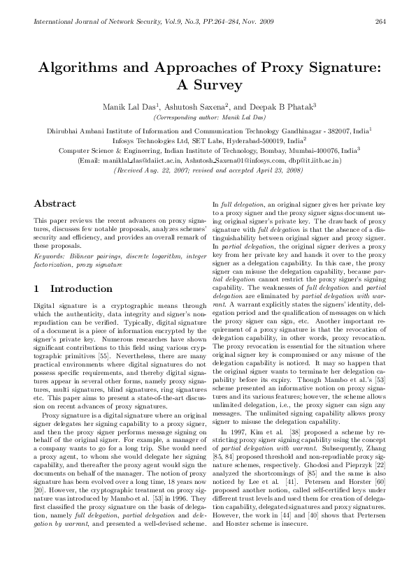 (PDF) Algorithms and approaches of proxy signature: a survey