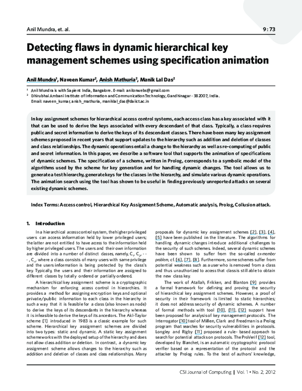 (PDF) Detecting Flaws in Dynamic Hierarchical Key Management Schemes Using Specification Animation