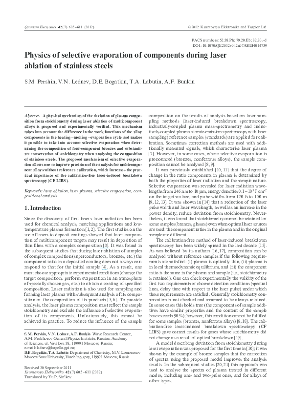 (PDF) Physics of selective evaporation of components during laser ablation of stainless steels ...