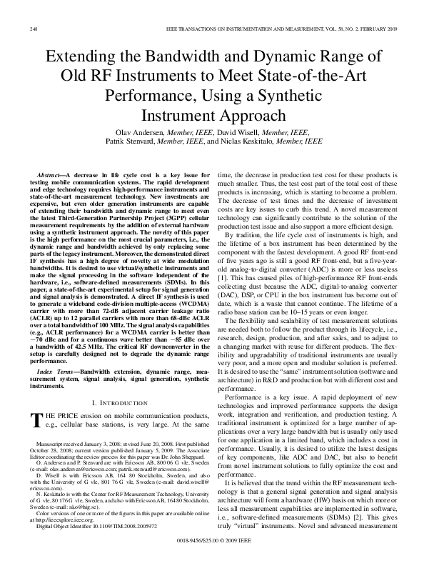 (PDF) Extending the Bandwidth and Dynamic Range of Old RF Instruments to Meet State-of-the-Art ...