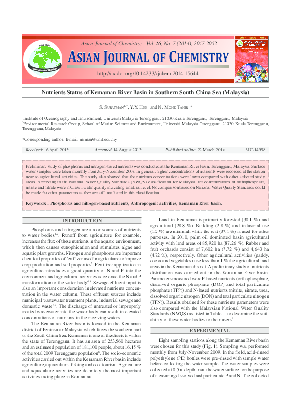 (PDF) Nutrients Status of Kemaman River Basin in Southern South China ...