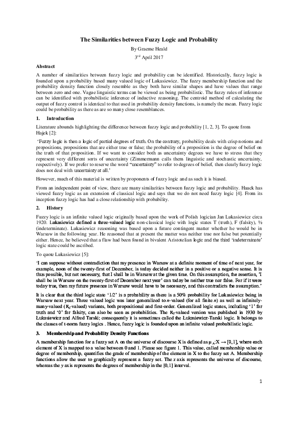 (PDF) The Similarities between Fuzzy Logic and Probability