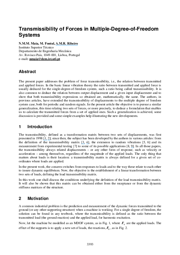 (PDF) Transmissibility of Forces in Multiple-Degree-of Freedom Systems