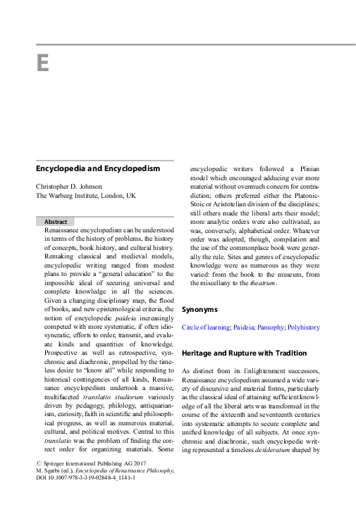 (PDF) Encyclopedia and Encyclopedism