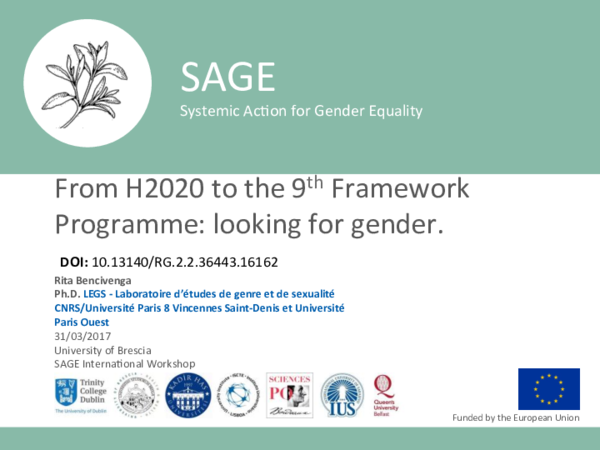 (PDF) From H2020 to the 9th Framework Programme: looking for gender