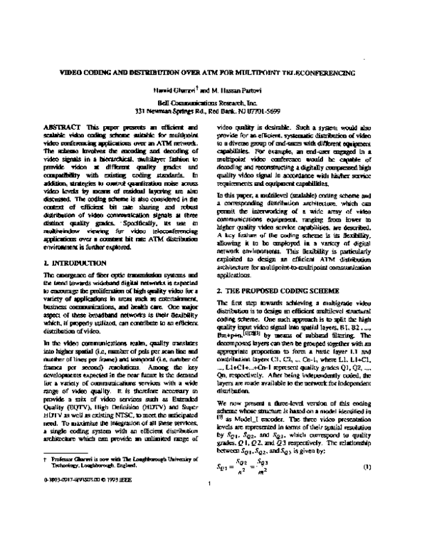 (PDF) Video coding and distribution over ATM for multipoint teleconferencing | Mohammad Partovi ...